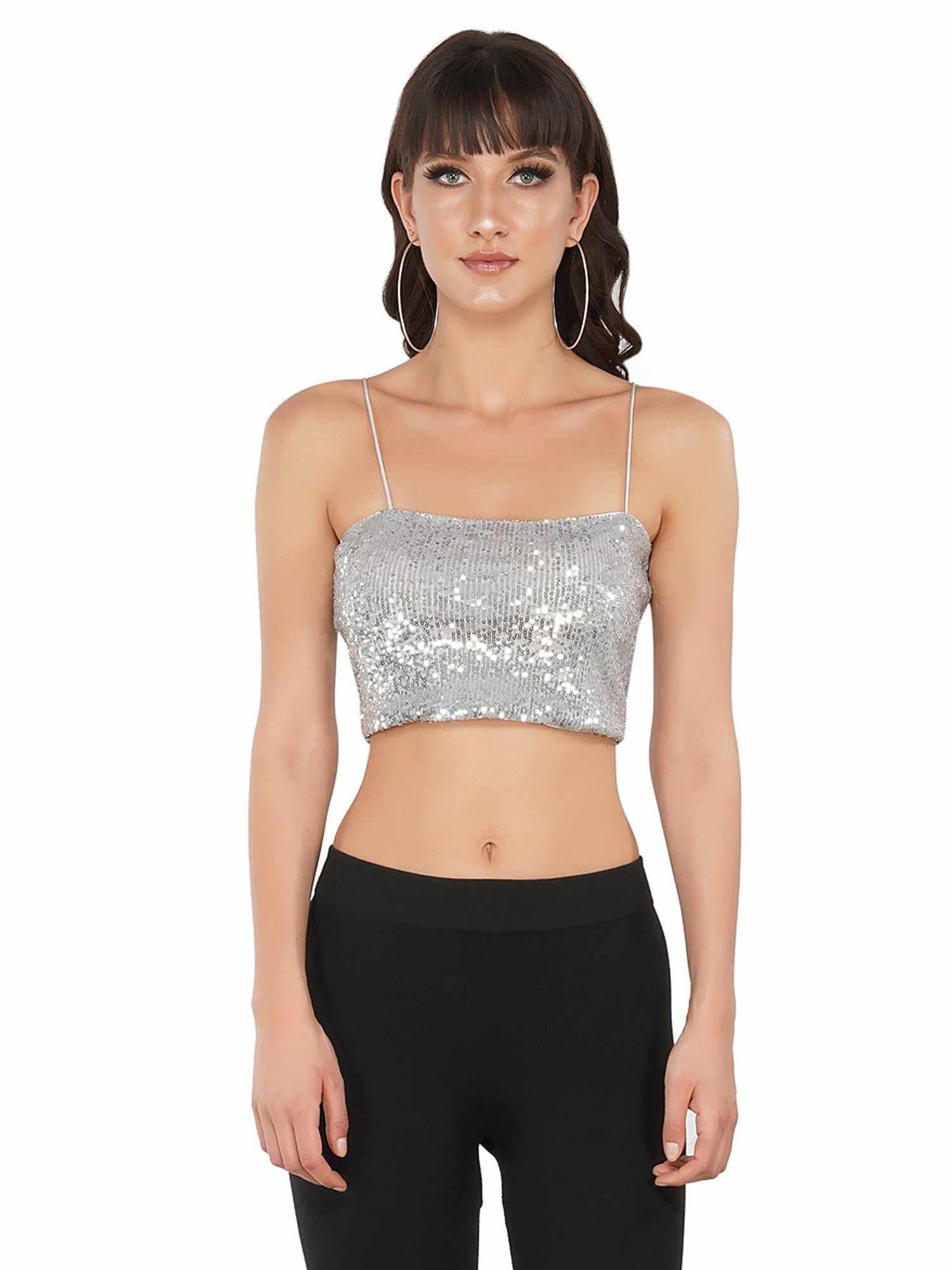 Glistening Silver Strappy Tank Top