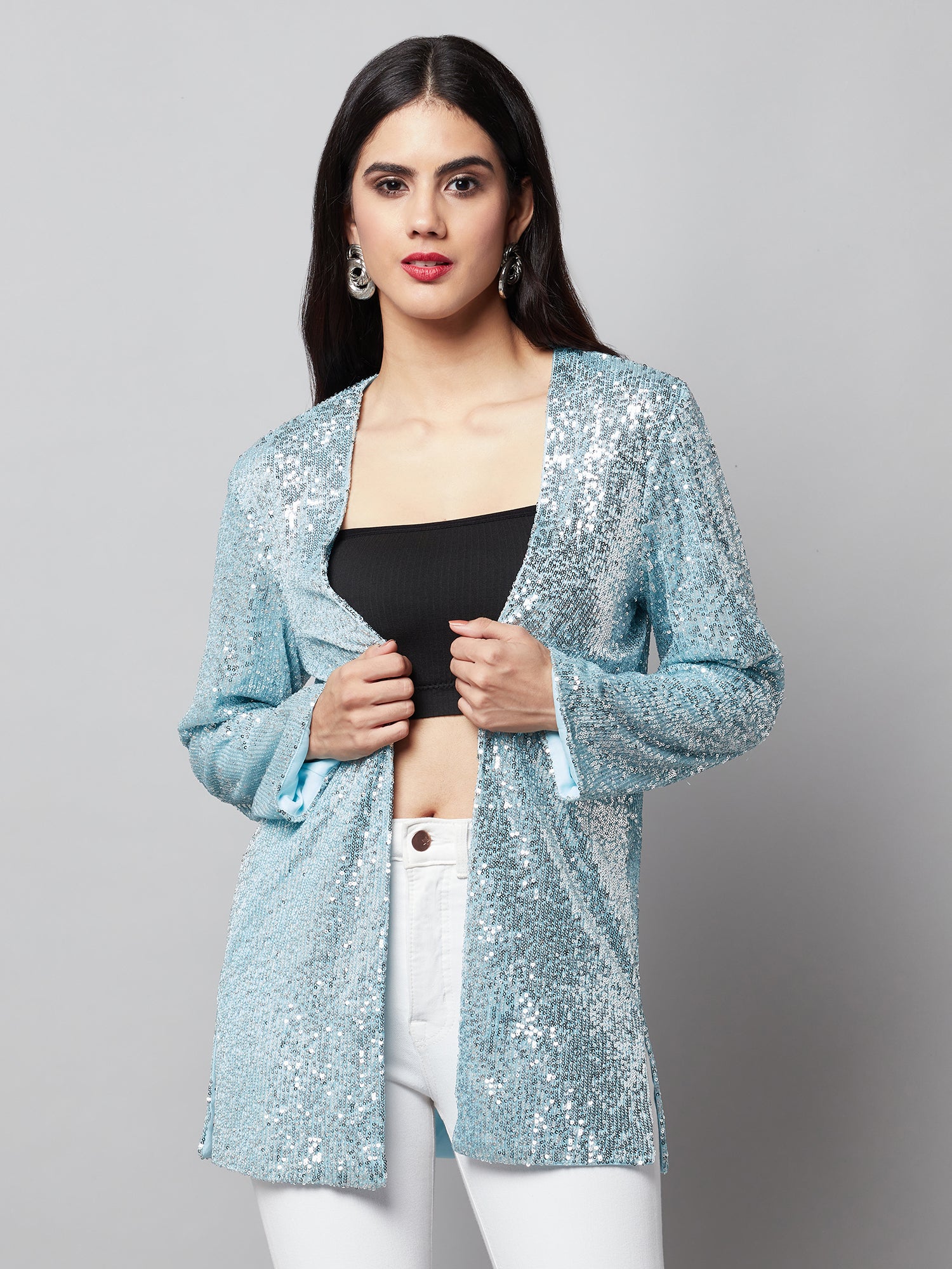 Light Blue Sequin Open Shrug