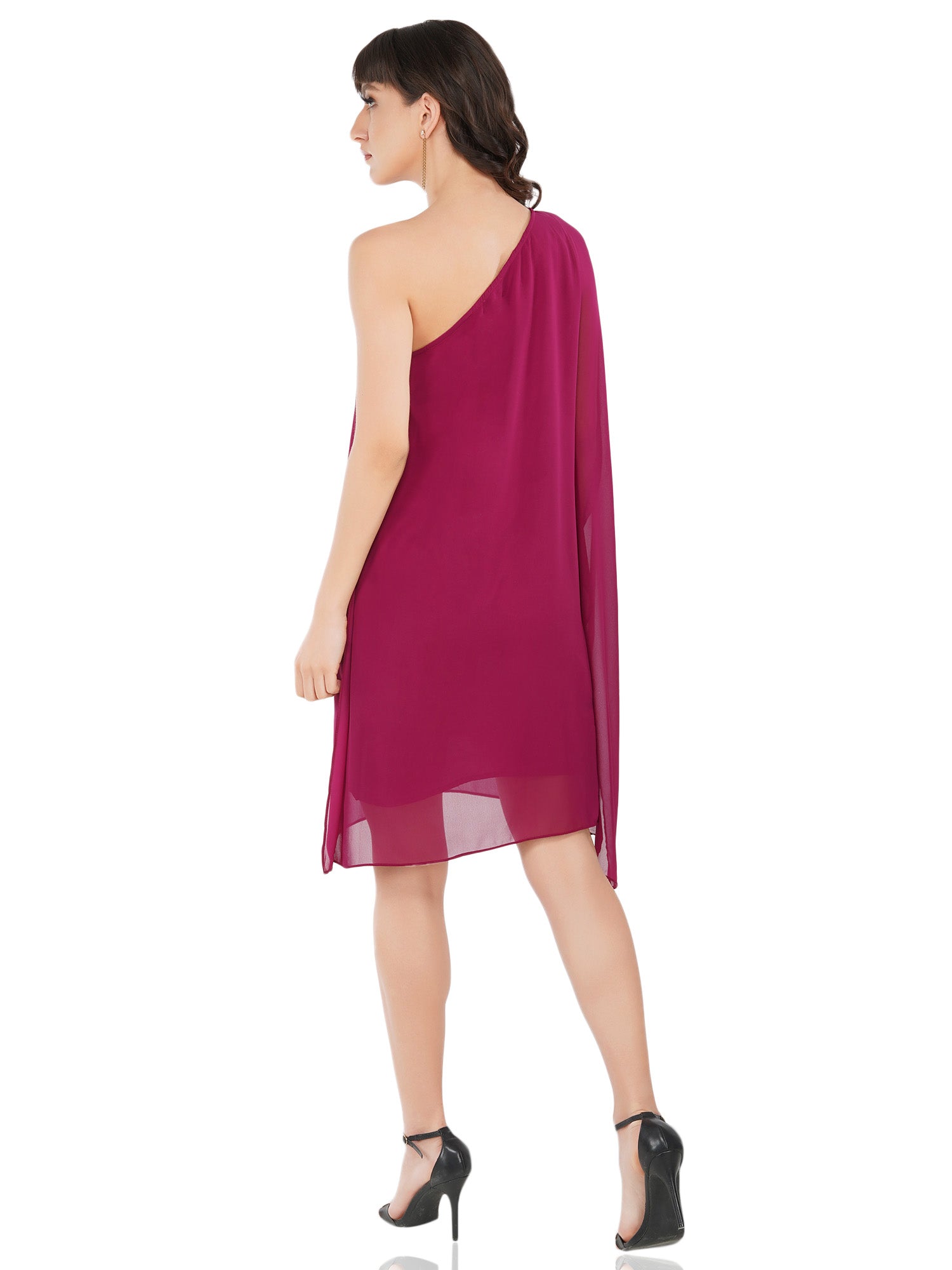 Plum One Shoulder Draped Dress
