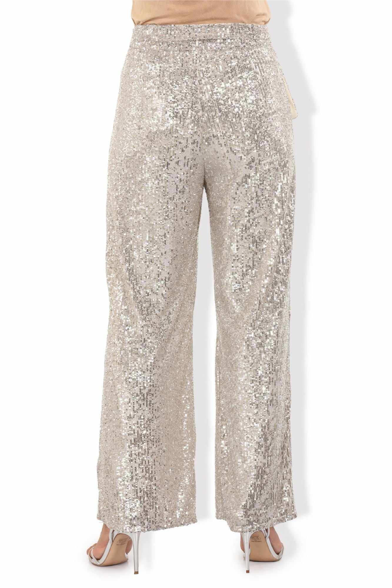 Glittering Sequined Tulle High Rise Pants