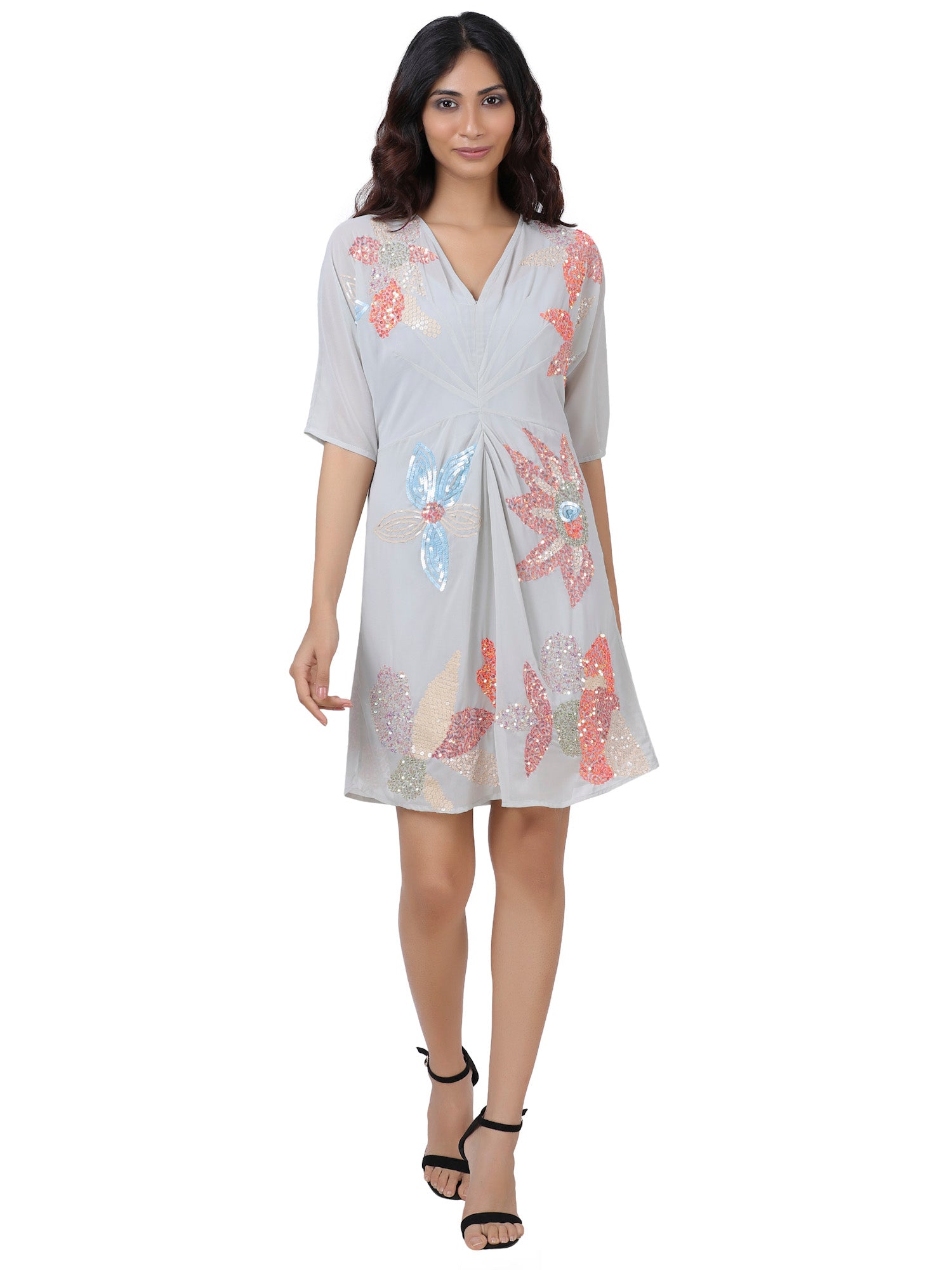 Contrast Flower Embroidery Mini