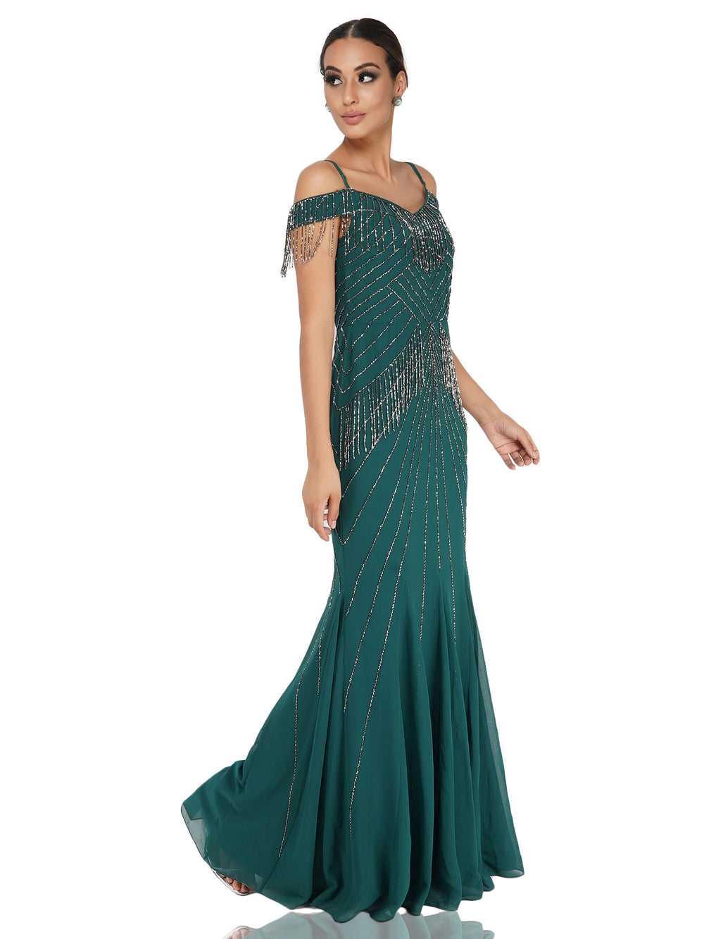 Buy Pine Green Beaded Gown Online In India â€“ Attic Salt